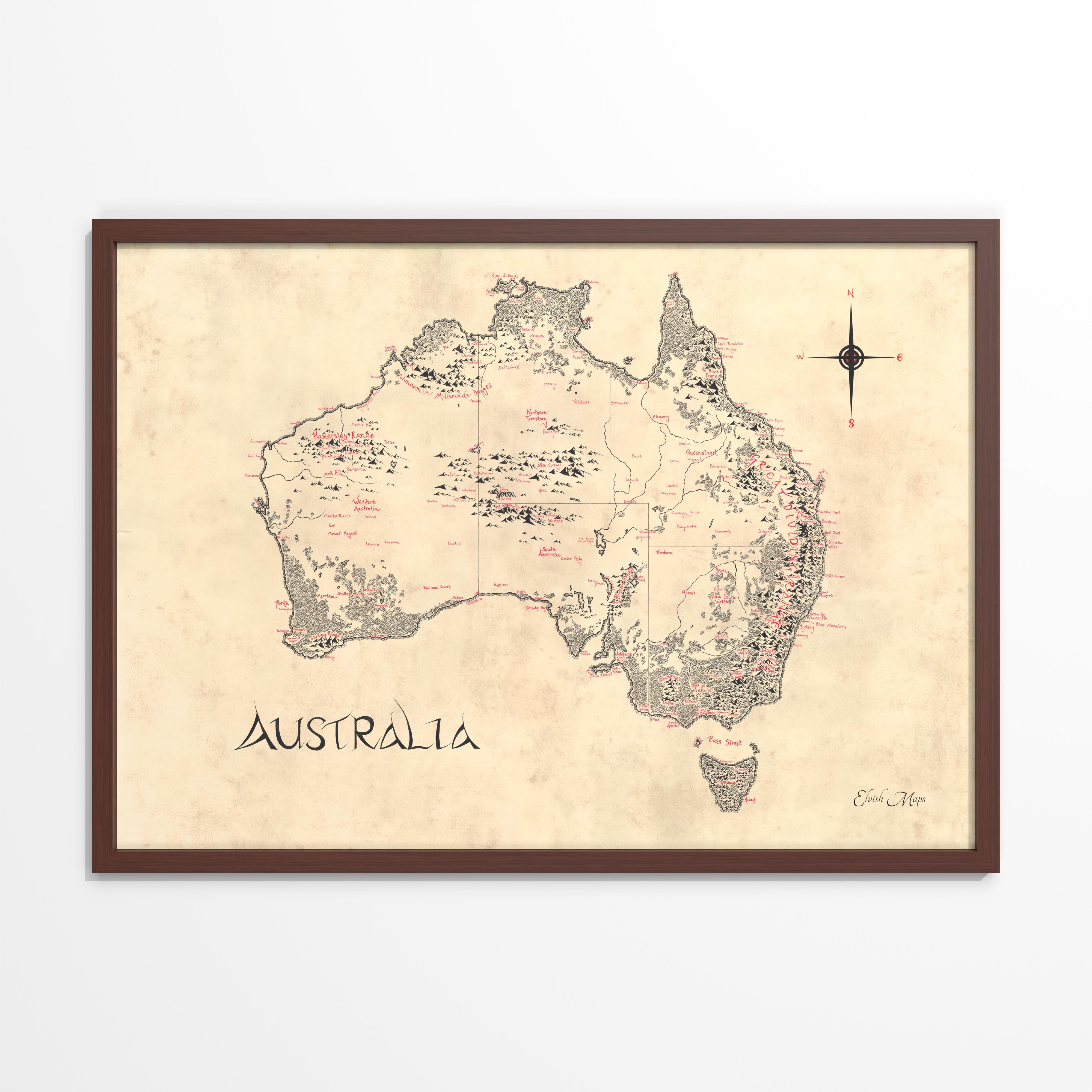 Australia Map | Australia Lord of The Rings Map – Elvish Maps