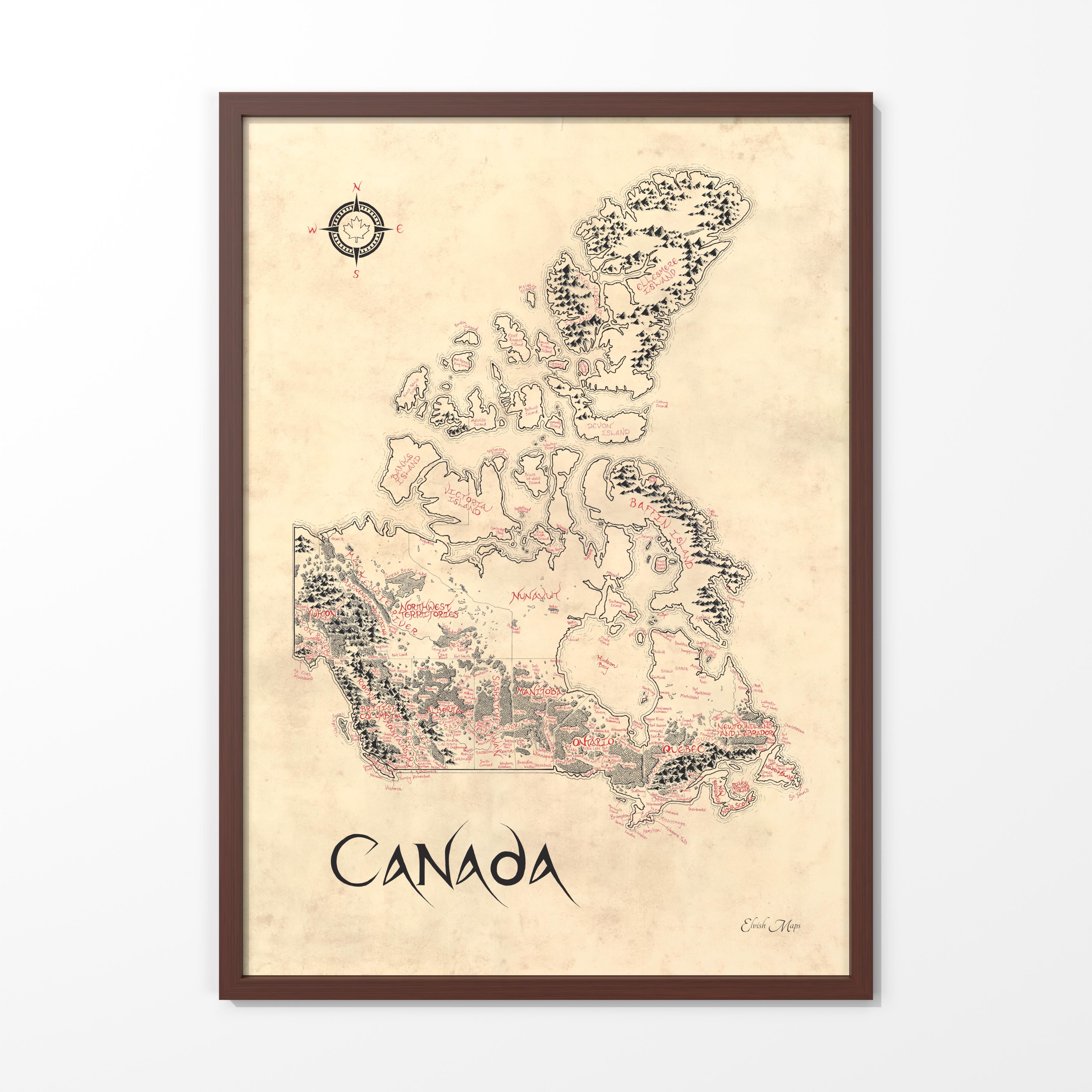 Canada Map | Canada Lord of The Rings Inspired Map – Elvish Maps