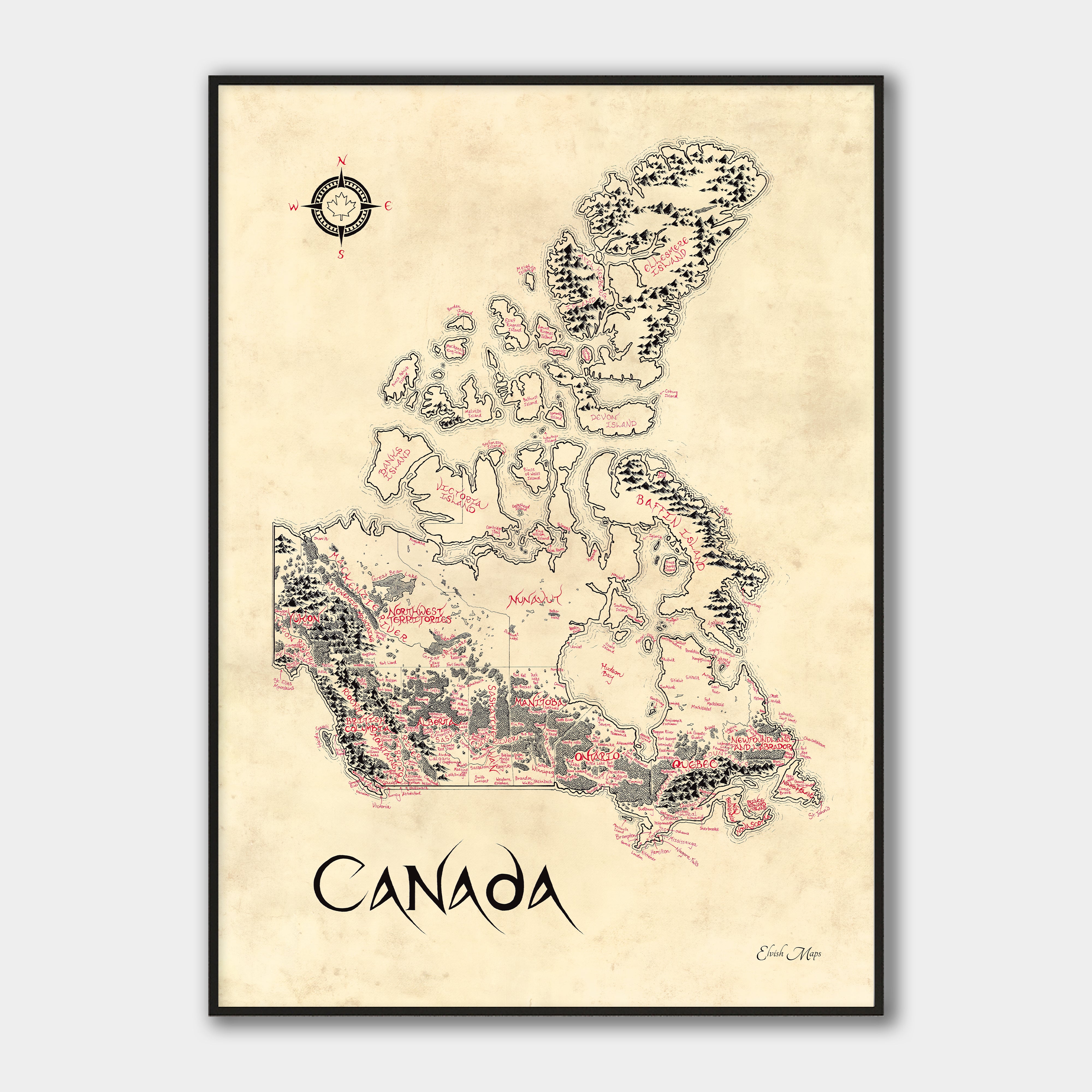 Canada Map | Canada Lord of The Rings Inspired Map – Elvish Maps