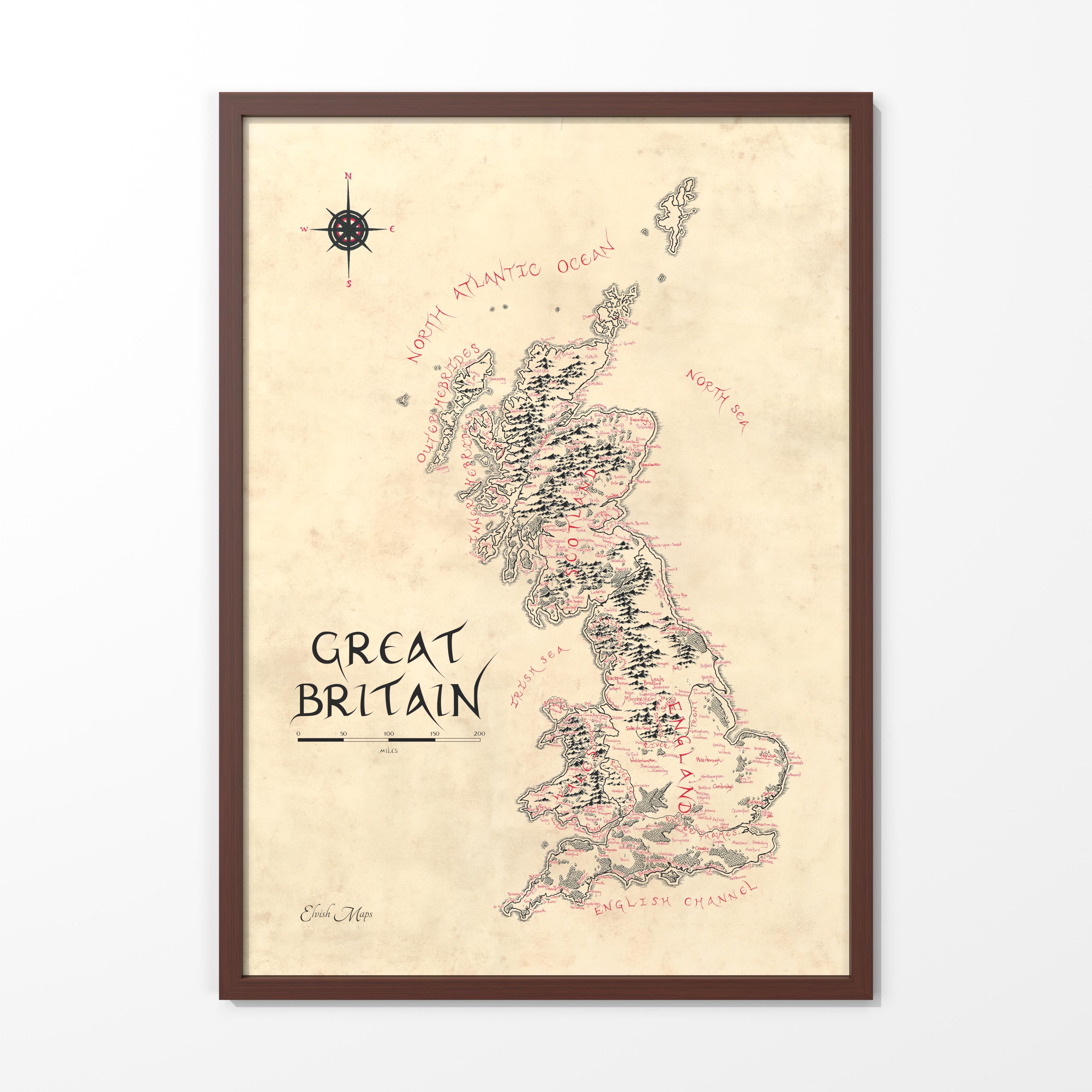 Great Britain Map | Great Britain Lord of The Rings Inspired Map ...